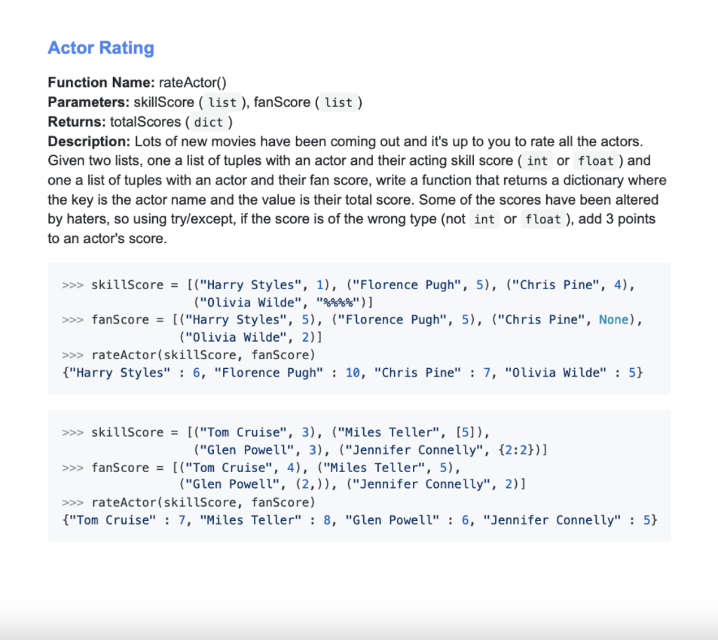 Solved Actor Rating Function Name: rateActor() Parameters: | Chegg.com