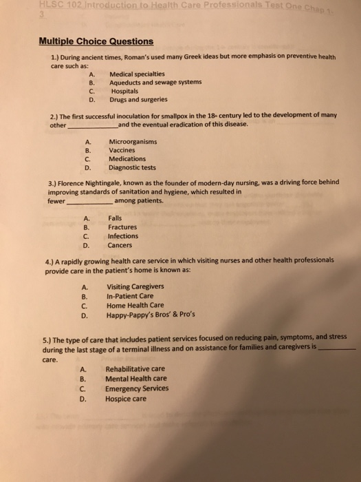 Solved HLSC 102 Introduction to Health Care Professionals | Chegg.com