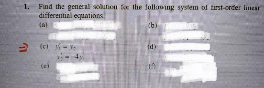Solved 1. Find the general solution for the following system | Chegg.com