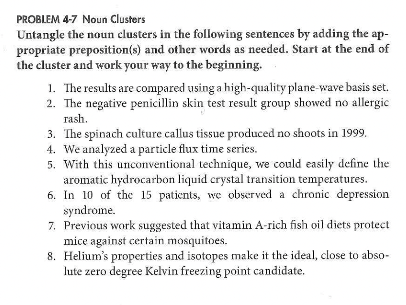 PROBLEM 4-7 Noun Clusters Untangle the noun clusters | Chegg.com