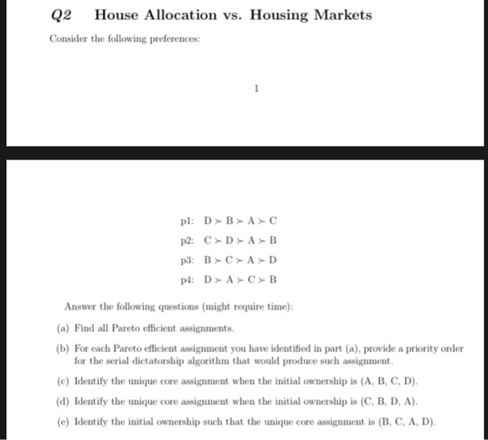 Matching Algorithm - (Random) Serial Dictatorship | Chegg.com