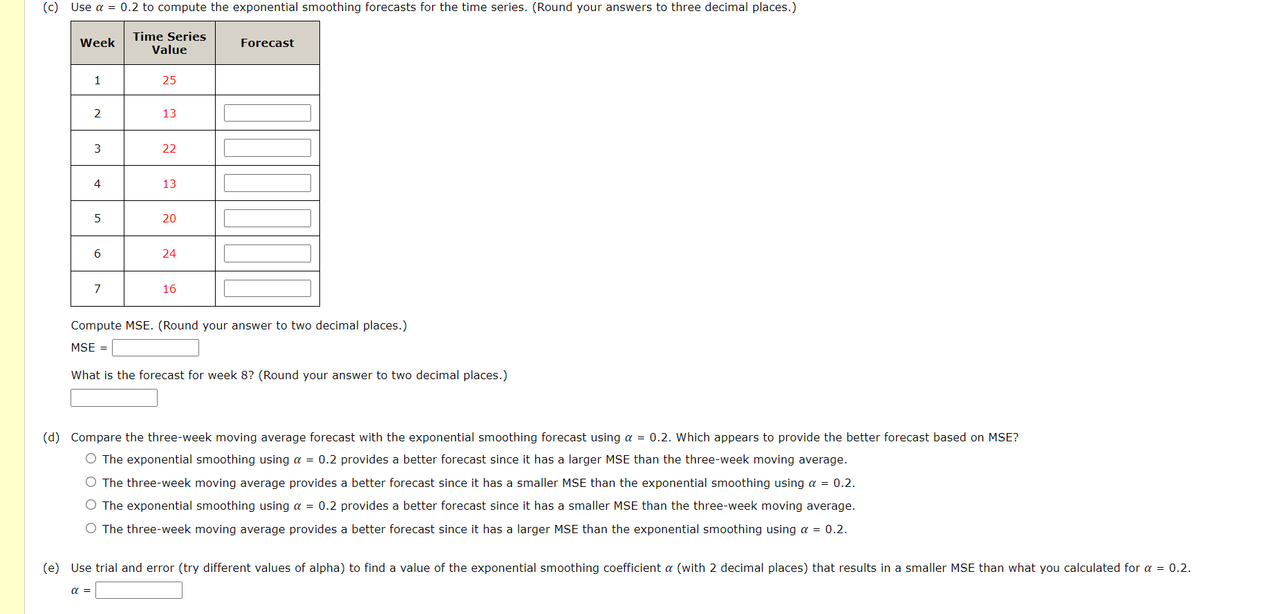 Solved Consider the following time series data. (a) | Chegg.com