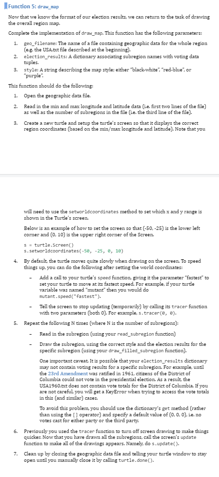 Function 5: draw_map Now that we know the format of | Chegg.com