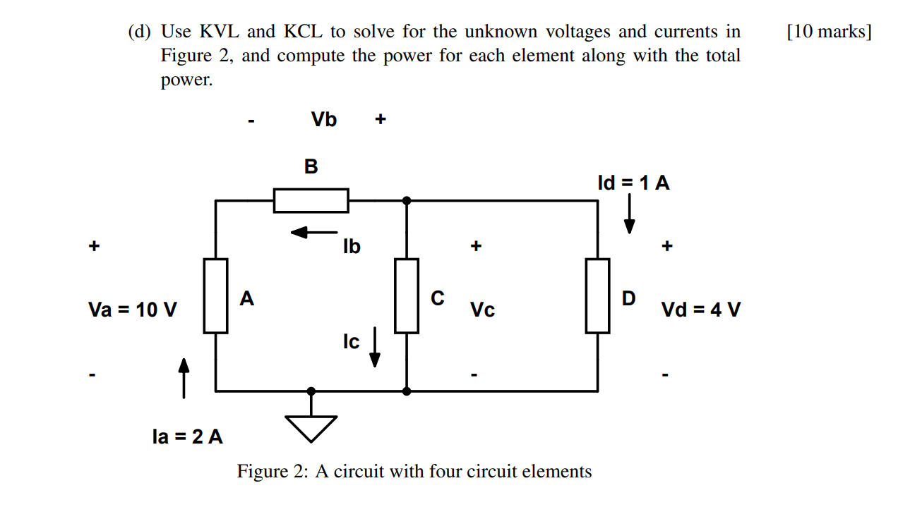Solved (d) Use KVL and KCL to solve for the unknown voltages | Chegg.com