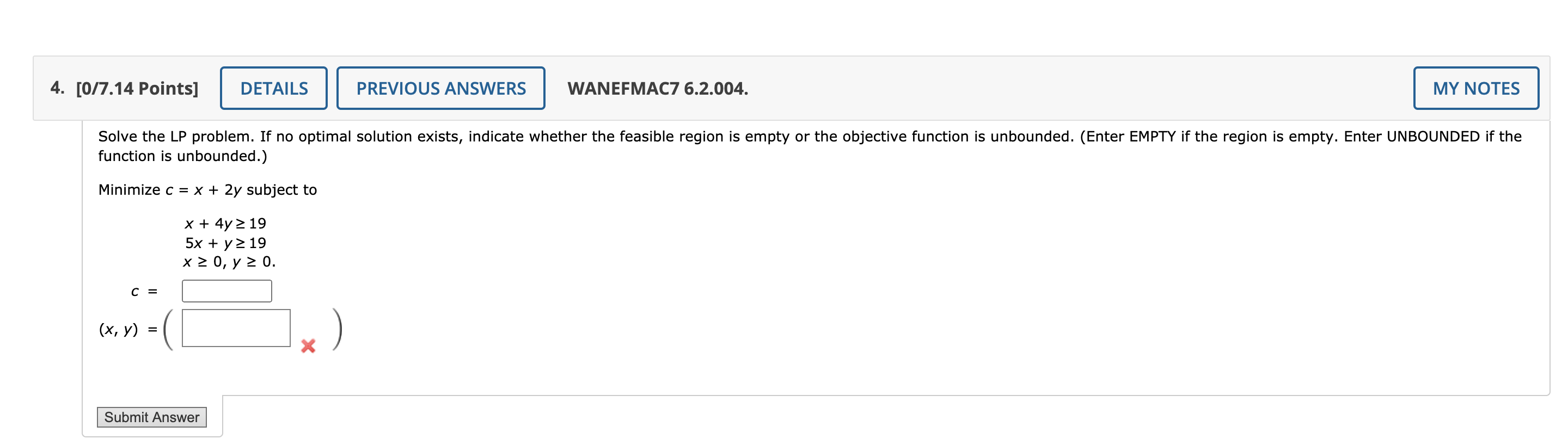 Solved 4. [0/7.14 Points] DETAILS PREVIOUS ANSWERS WANEFMAC7 | Chegg.com