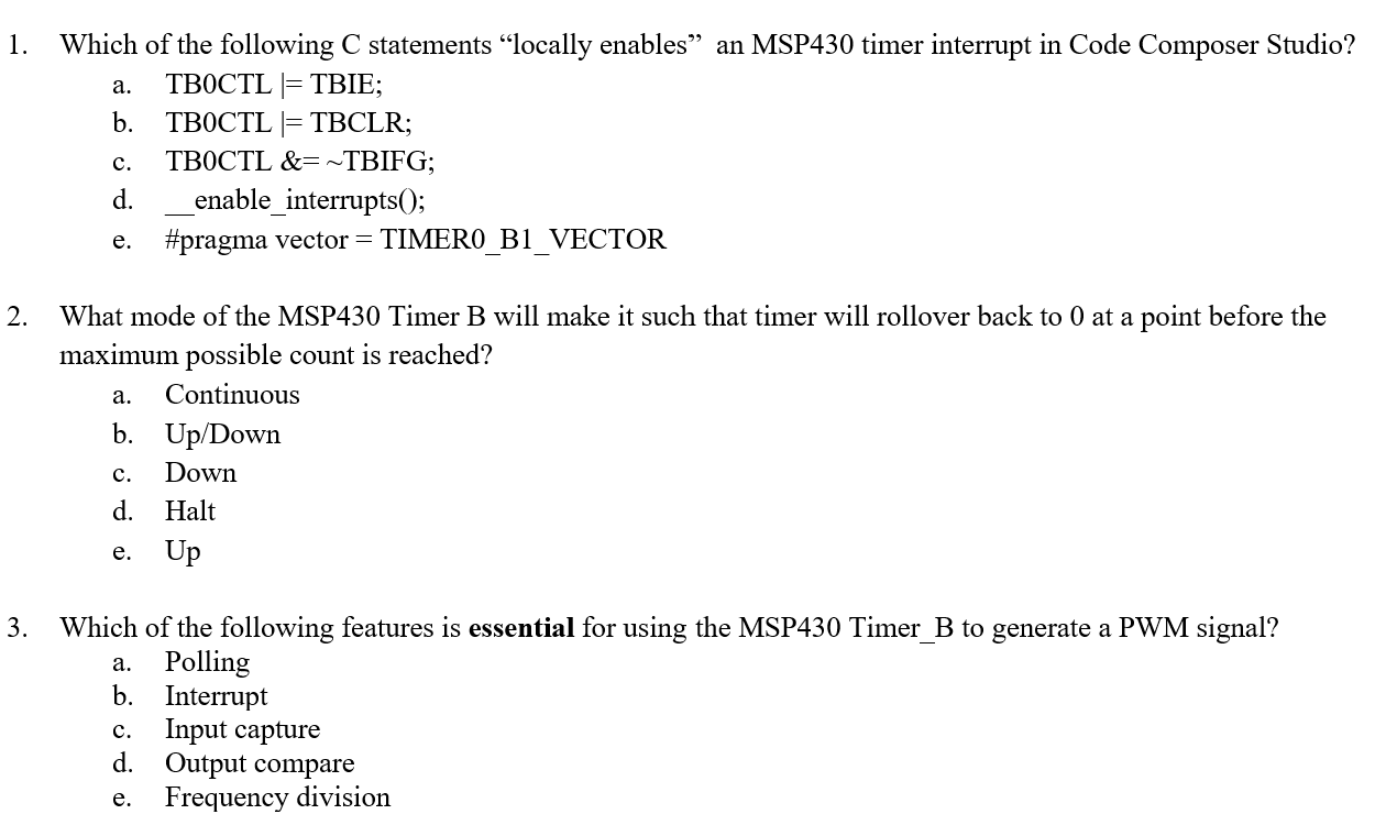 Solved Which of the following C statements "locally enables" | Chegg.com
