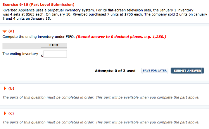 Solved Exercise 6-15 (Part Level Submission) Riverbed | Chegg.com