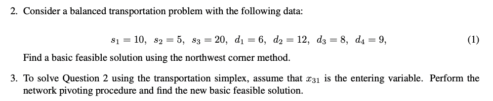 2. Consider a balanced transportation problem with | Chegg.com