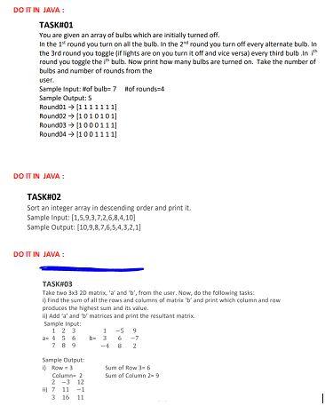 Solved DO IT IN JAVA: TASK#01 You are given an array of | Chegg.com