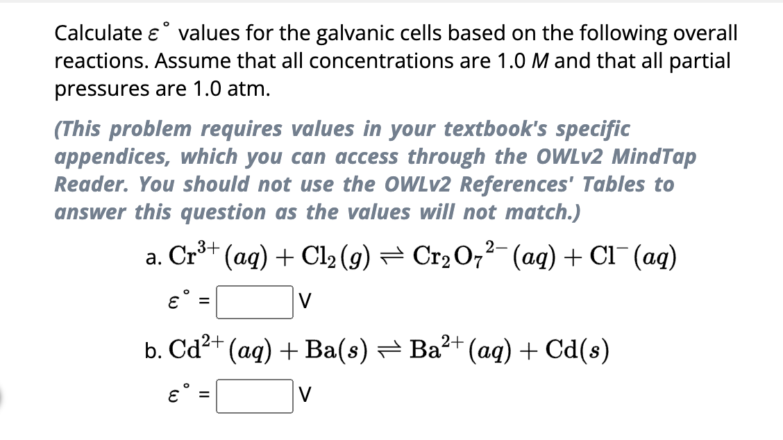 Solved Calculate \\( \\varepsilon^{\\circ} \\) values for | Chegg.com
