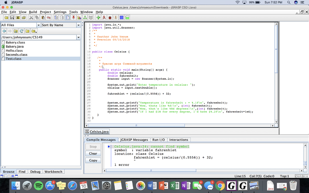 Solved jGRASP 寮동 99%). Sun 7:52 PM a File Edit View Build | Chegg.com