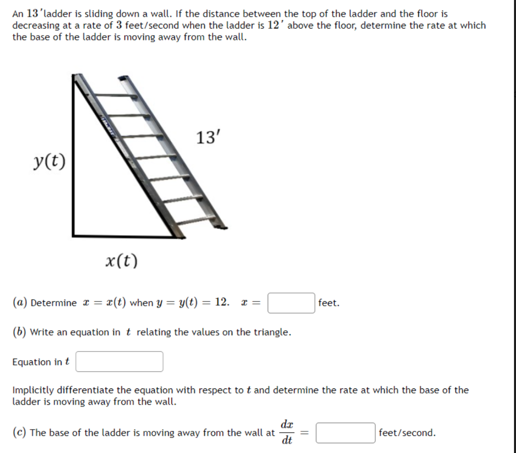 Solved An 13'ladder is sliding down a wall. If the distance | Chegg.com