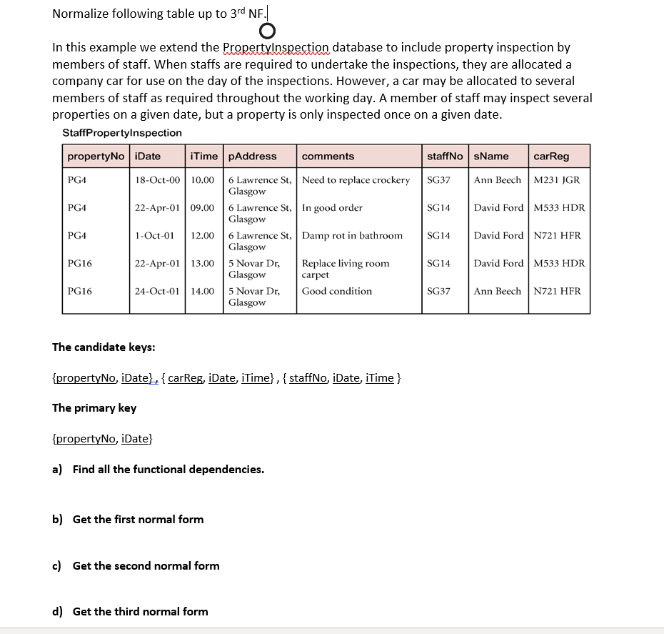 Solved Normalize following table up to 3rd NF. In this | Chegg.com