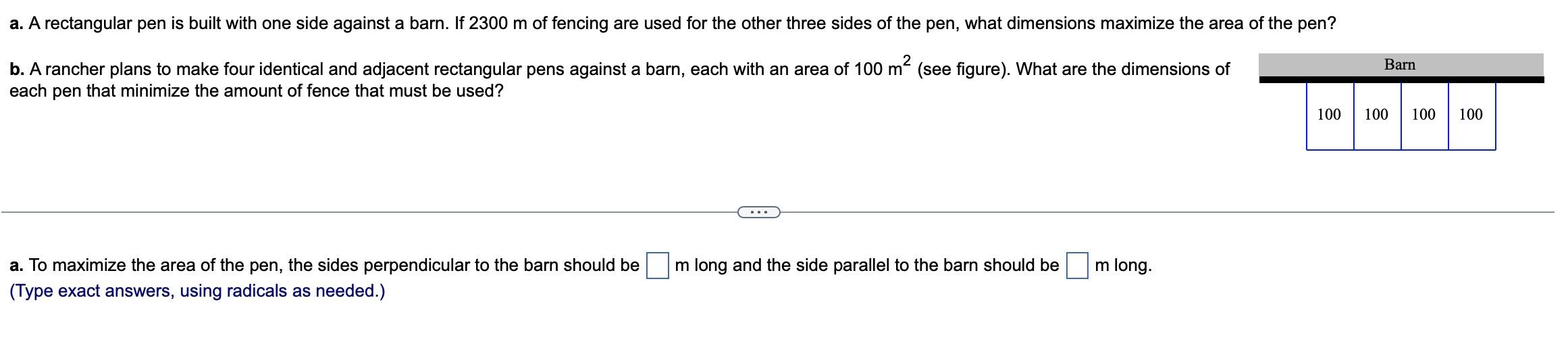 Solved a. A rectangular pen is built with one side against a | Chegg.com