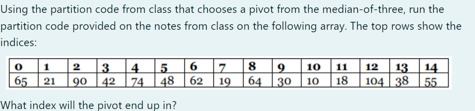 Solved Using the partition code from class that chooses a | Chegg.com
