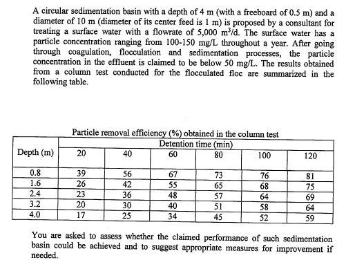 A circular sedimentation basin with a depth of 4 m | Chegg.com