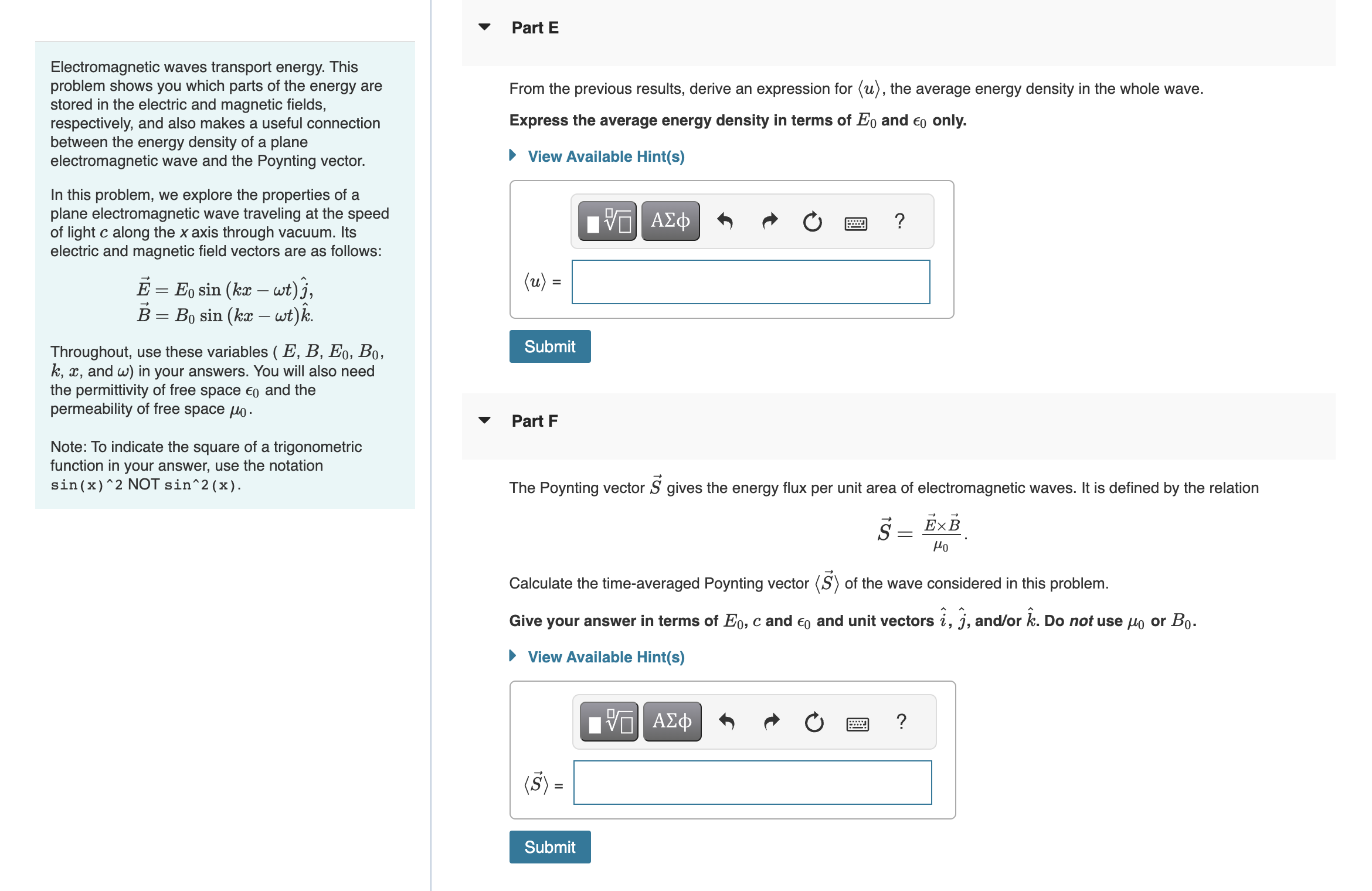 Solved Electromagnetic waves transport energy. This problem | Chegg.com