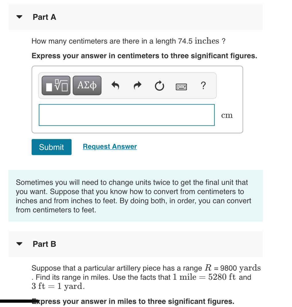 Solved Part A How Many Centimeters Are There In A Length Chegg