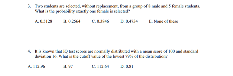 Solved 3. Two students are selected, without replacement, | Chegg.com