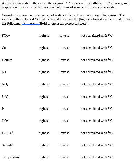 Solved As waters circulate in the ocean the original 14C | Chegg.com