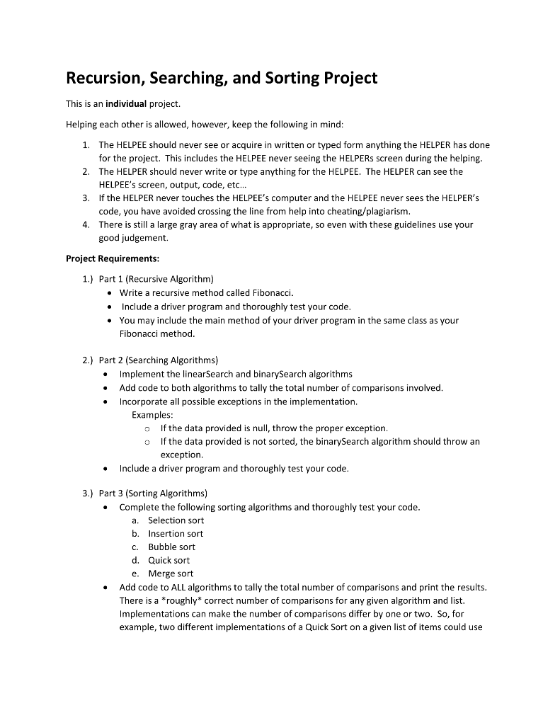 Recursion, Searching, and Sorting Project This is an | Chegg.com