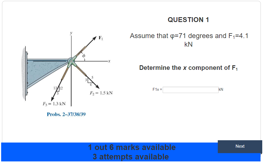 Solved QUESTION 1 F Assume that v=71 degrees and F1=4.1 KN | Chegg.com