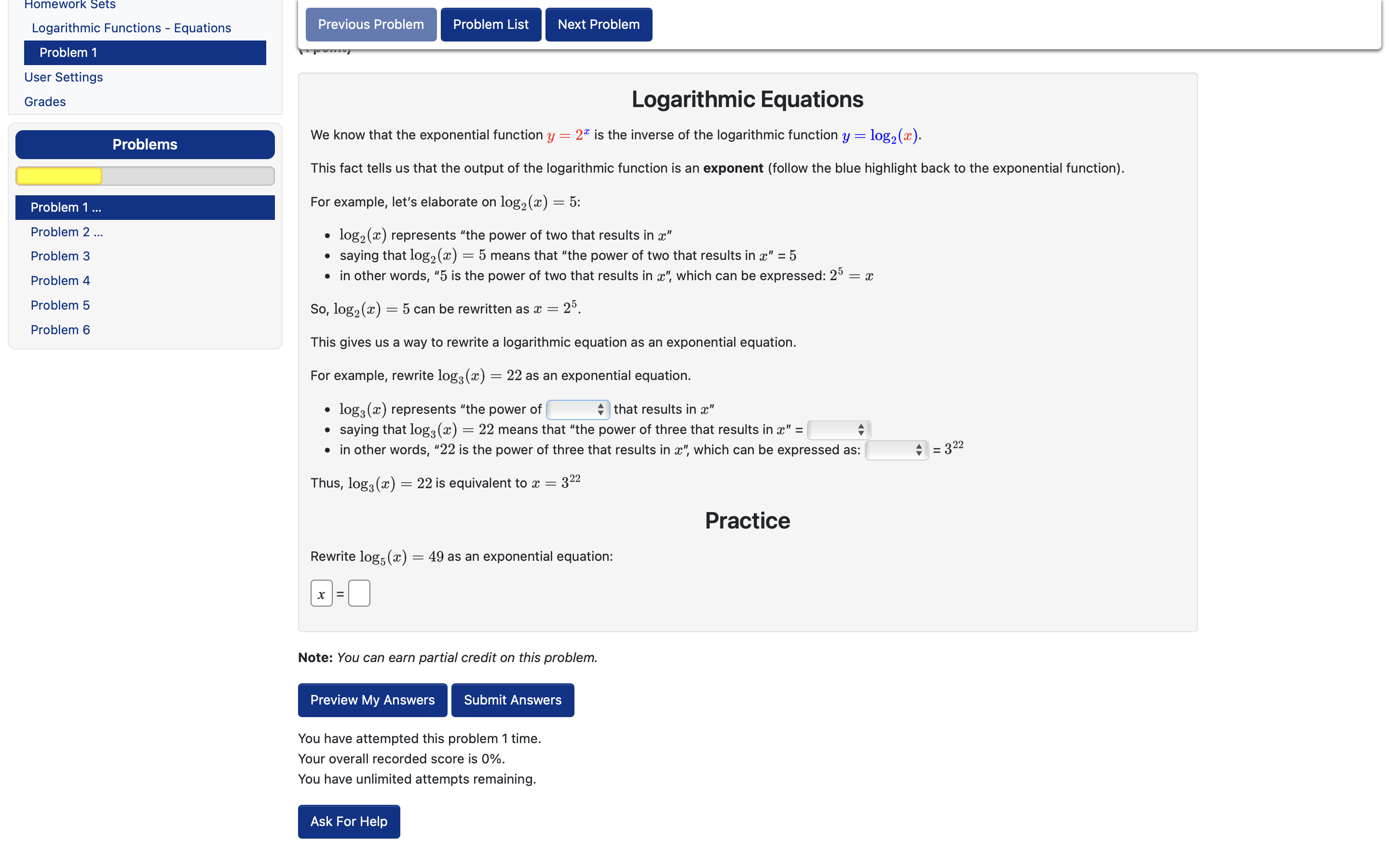 Solved Logarithmic Equations We know that the exponential | Chegg.com