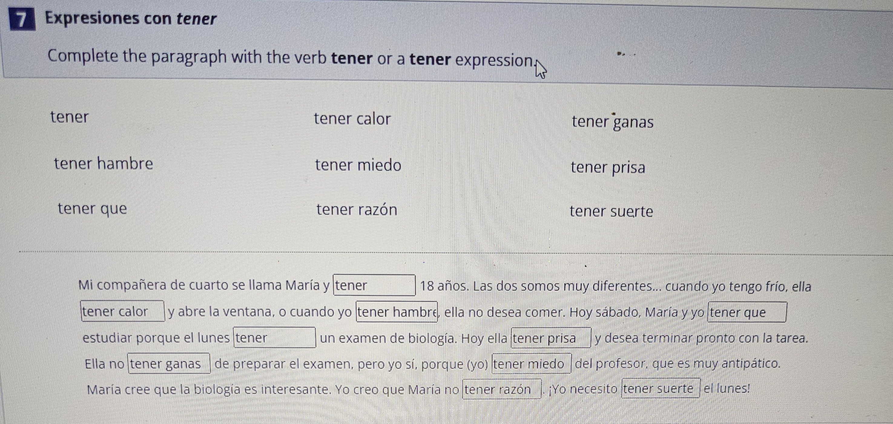 7 ﻿Expresiones con tenerComplete the paragraph with | Chegg.com