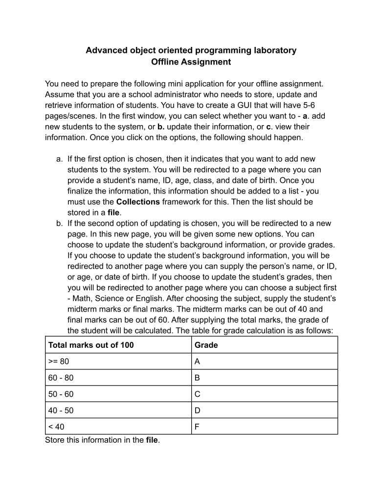 Advanced object oriented programming laboratory | Chegg.com