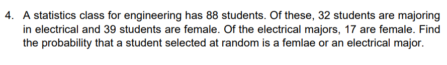 Solved 4. A statistics class for engineering has 88 | Chegg.com