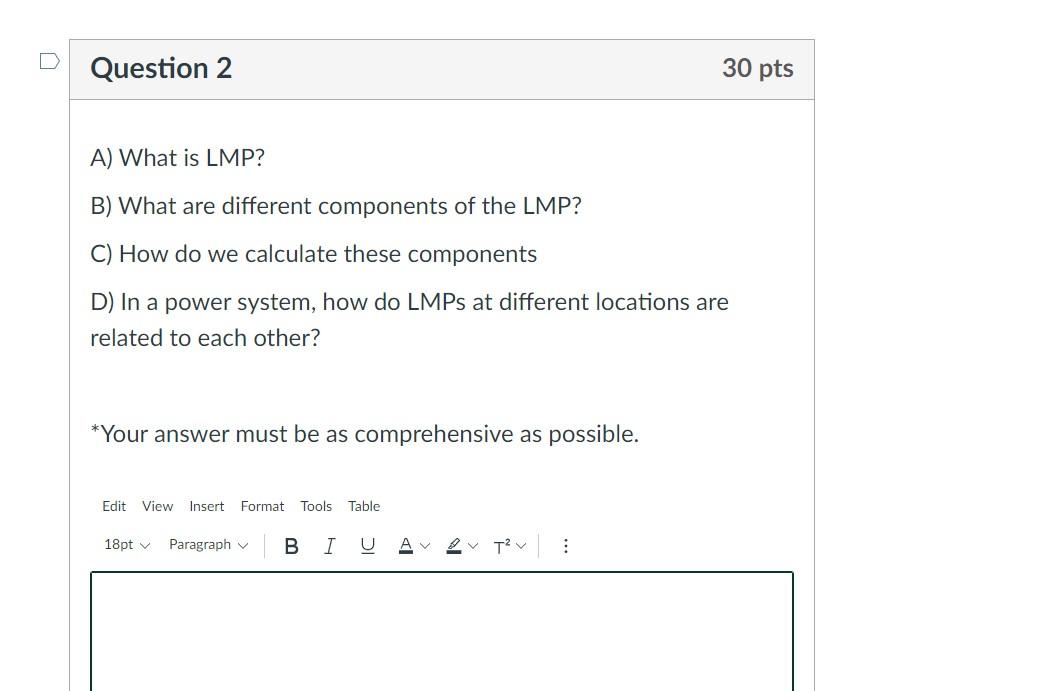 Solved Question 2 30 pts A) What is LMP? B) What are | Chegg.com