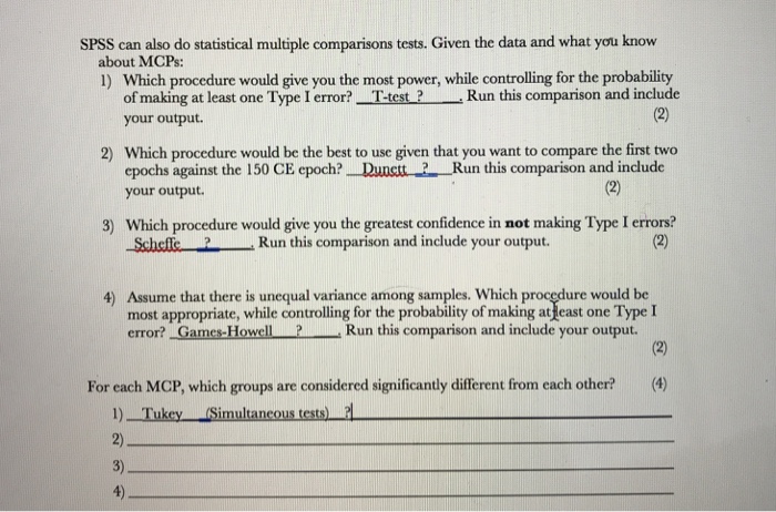 SPSS can also do statistical multiple comparisons | Chegg.com