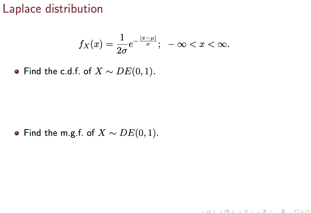 Solved Laplace distribution fX(x)=2σ1e−σ∣x−μ∣;−∞ | Chegg.com