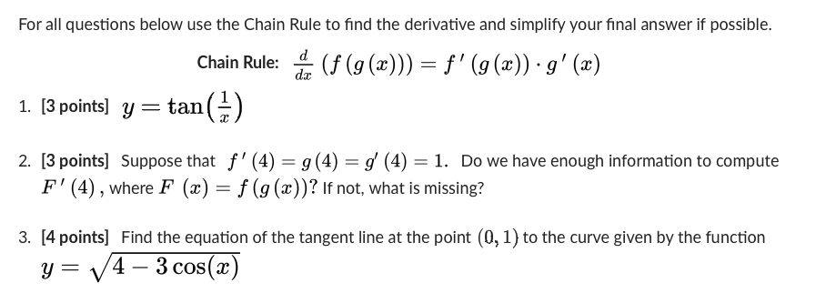 Solved For all questions below use the Chain Rule to find | Chegg.com