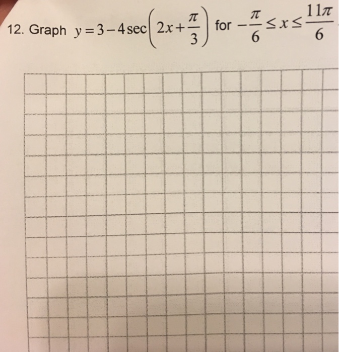 Solved 11π 12. Graph y=3-4sec(2x+5/for-6 SS6 12. Graph y = | Chegg.com