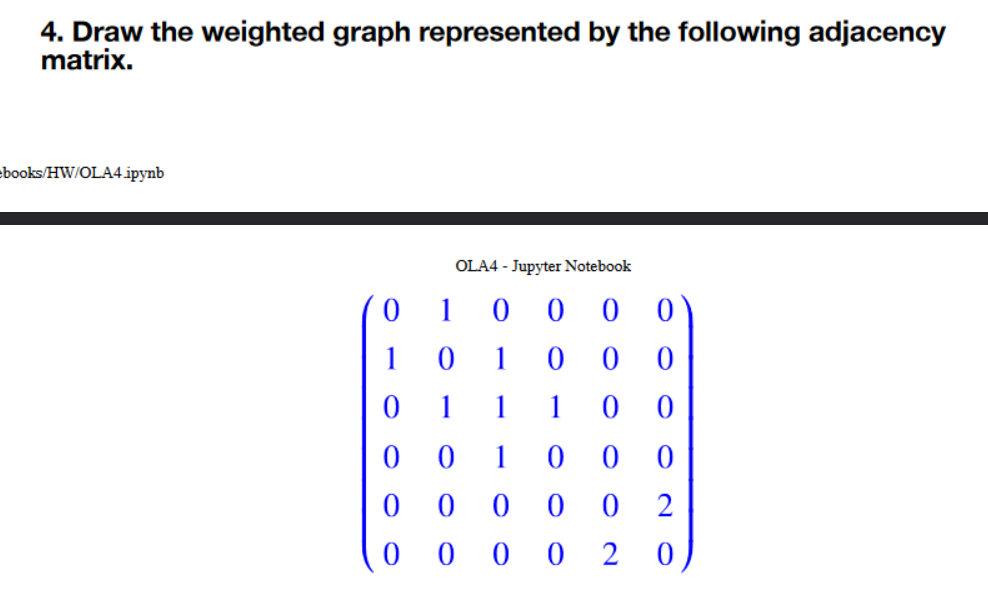 Solved 4. Draw the weighted graph represented by the | Chegg.com