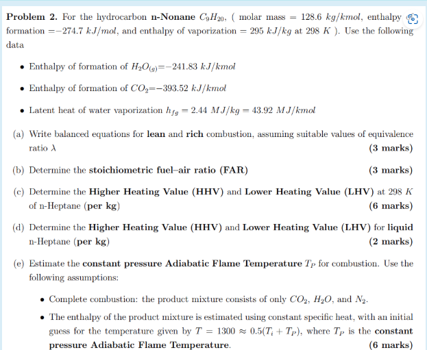 Solved Problem 2. ﻿For the hydrocarbon n-Nonane | Chegg.com