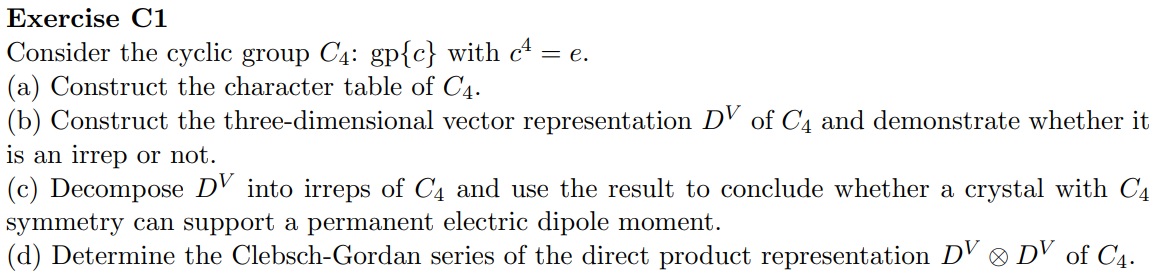 Solved Consider the cyclic group C4:gp{c} with c4=e. (a) | Chegg.com