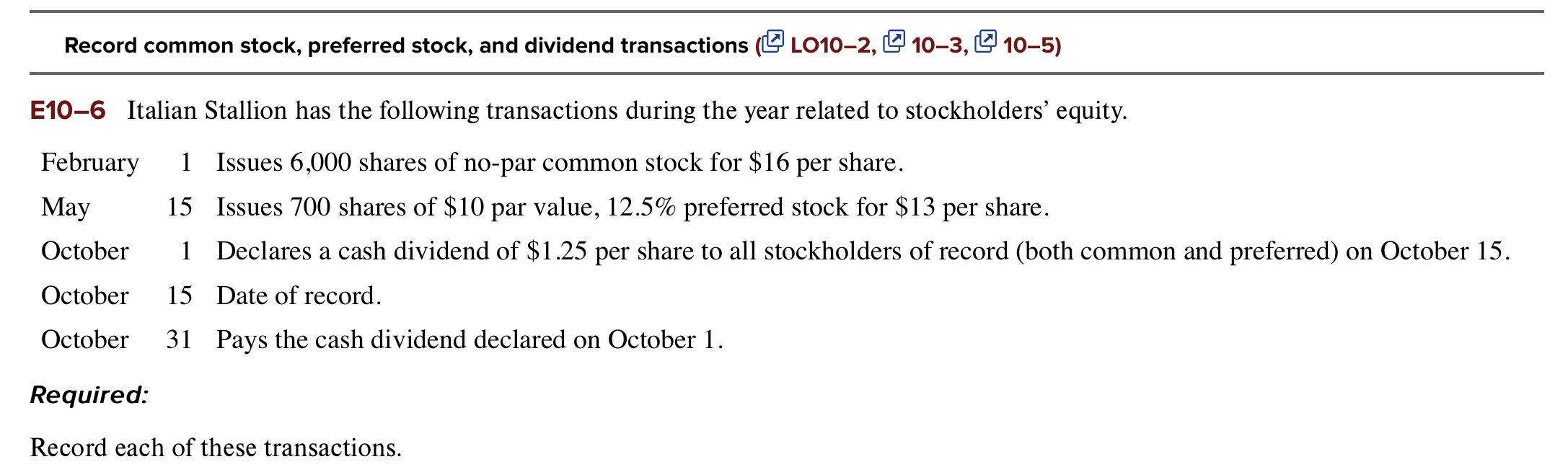 Solved Record common stock, preferred stock, and dividend | Chegg.com