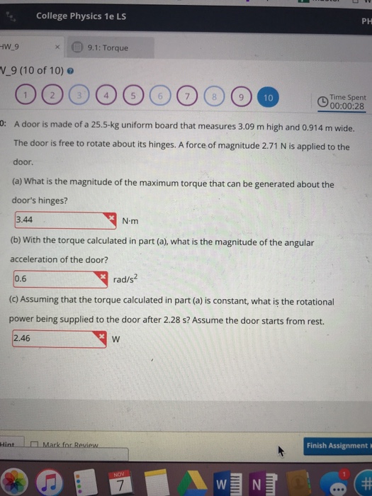 Solved College Physics 1e LS PH C) 9.1: Torque × _9 (10 of | Chegg.com