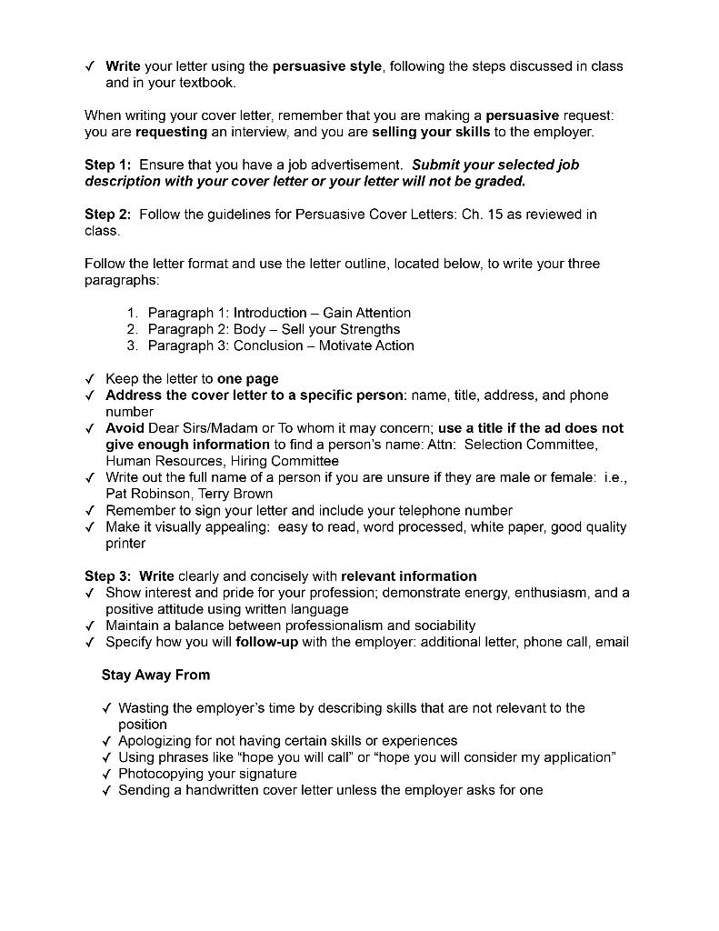 Write your letter using the persuasive style, | Chegg.com