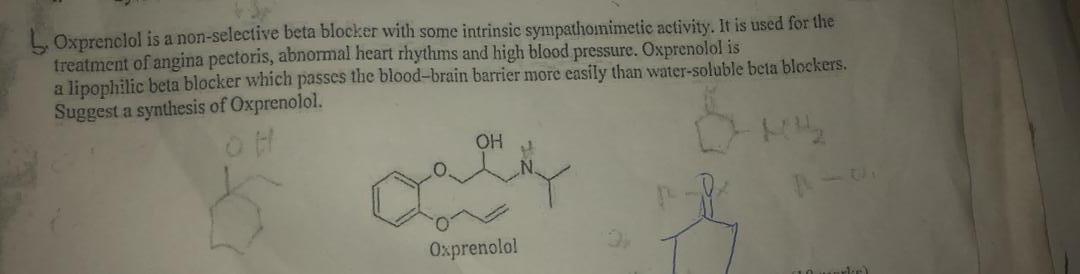 Solved Oxprenolol is a non-selective beta blocker with some | Chegg.com
