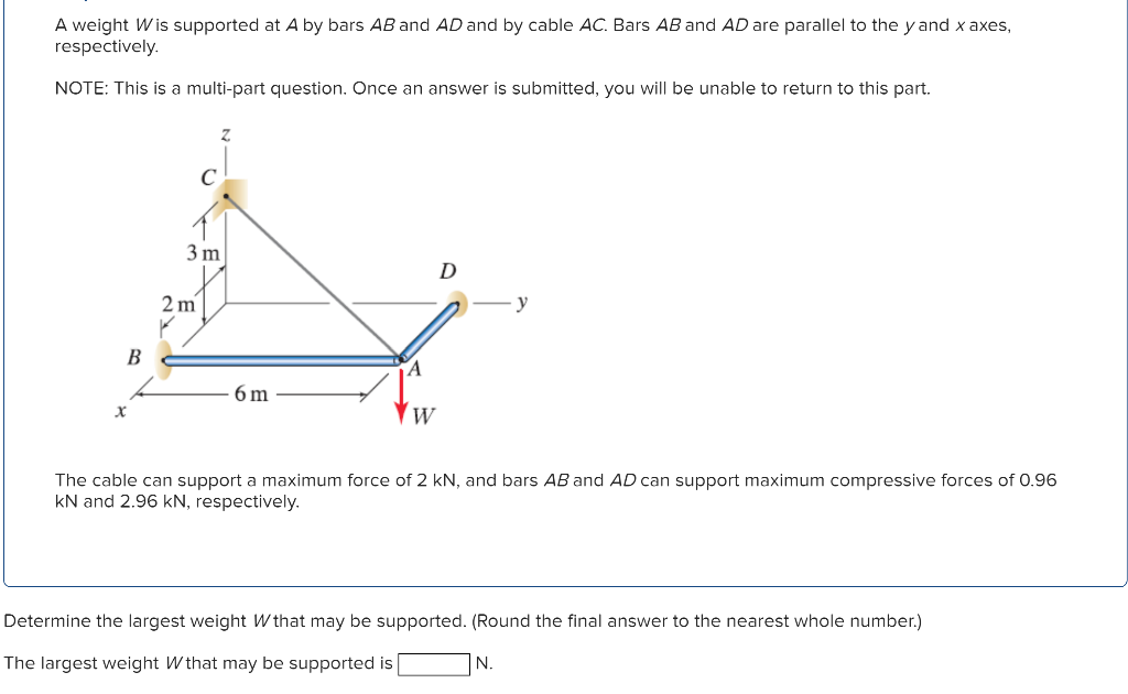 Solved A weight W is supported at A by bars AB and AD and by | Chegg.com