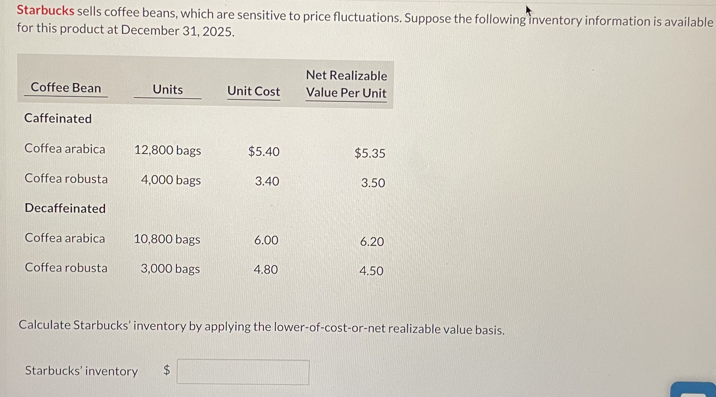 Solved Starbucks sells coffee beans, which are sensitive to | Chegg.com
