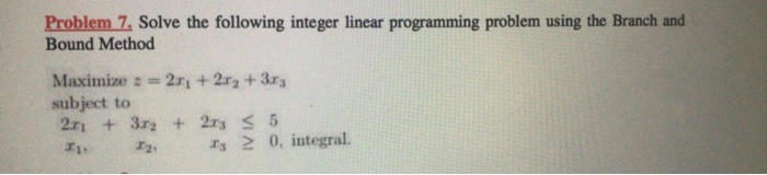 Solved Problem 7, Solve the following integer linear | Chegg.com
