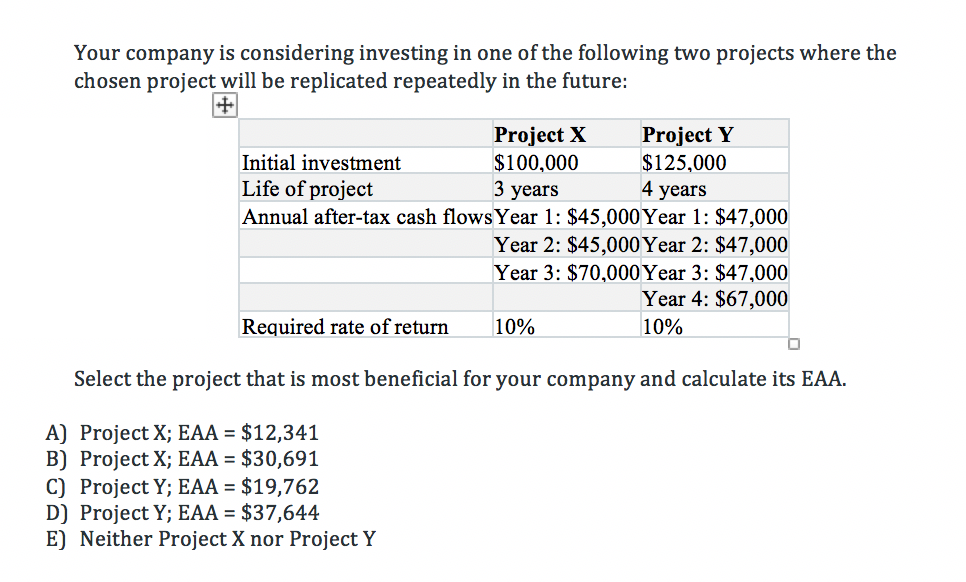 Solved Your company is considering investing in one of the | Chegg.com