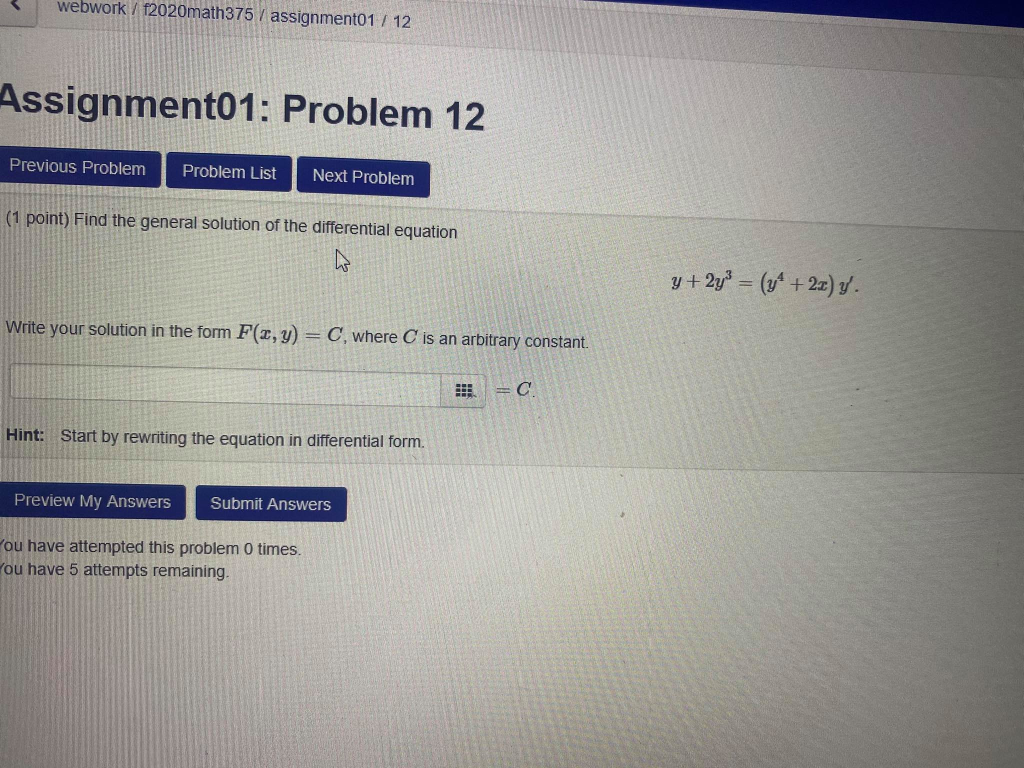 Solved webwork / f2020math375 / assignment01 / 12 | Chegg.com