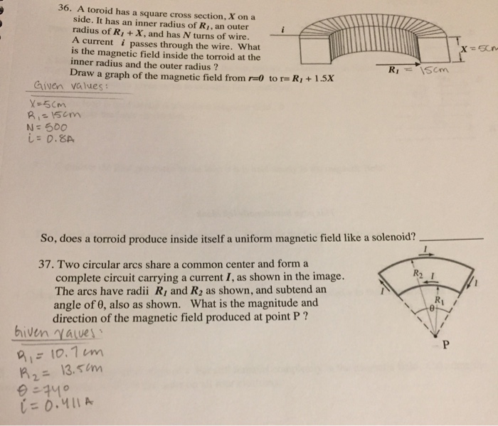 Solved 36. A toroid has a square cross section, x on a side. | Chegg.com