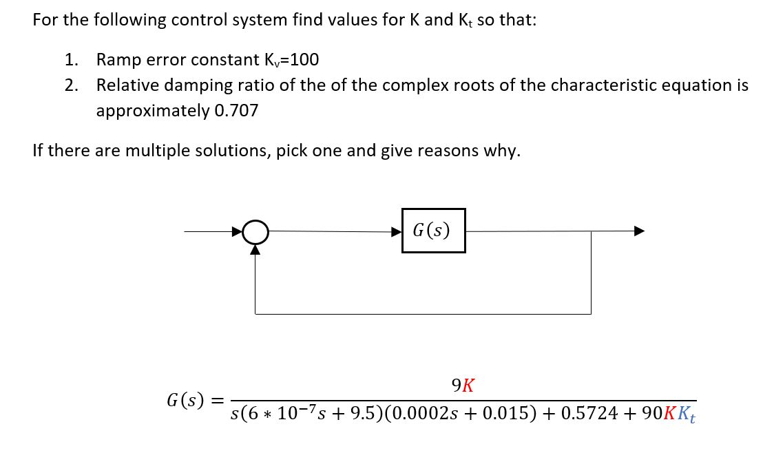 Solved For the following control system find values for K | Chegg.com