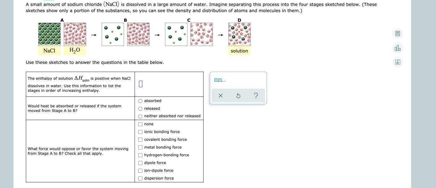 Solved A small amount of sodium chloride (NaCl) is dissolved | Chegg.com